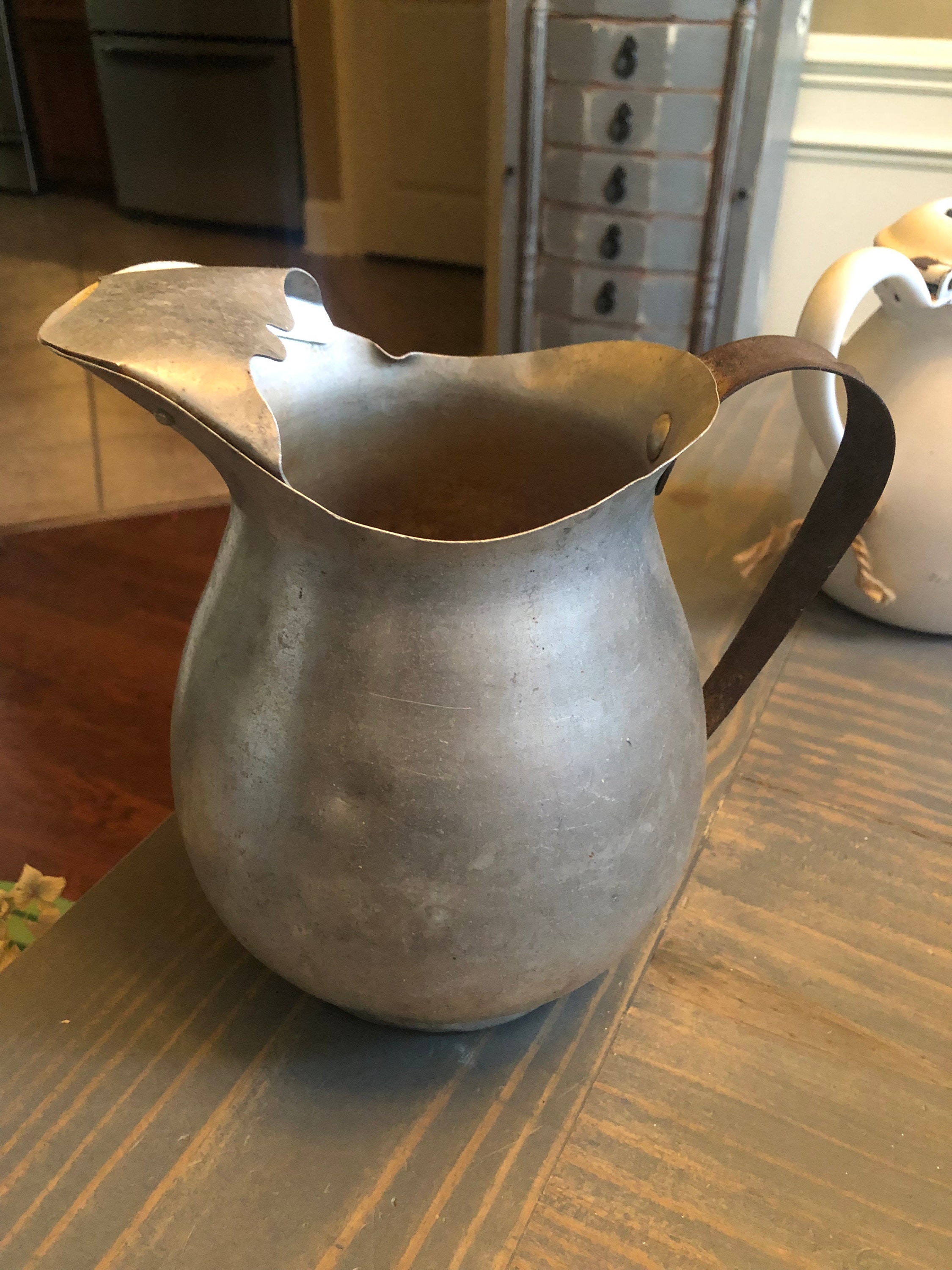 Vintage Enamelware & Tin Pitcher - Etsy