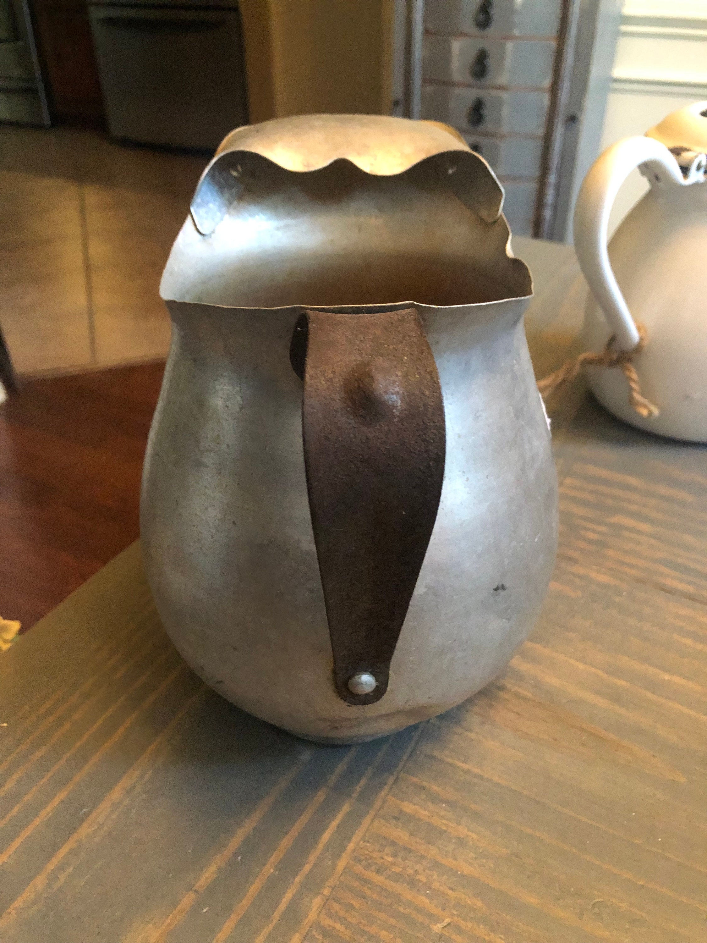 Vintage Enamelware & Tin Pitcher - Etsy