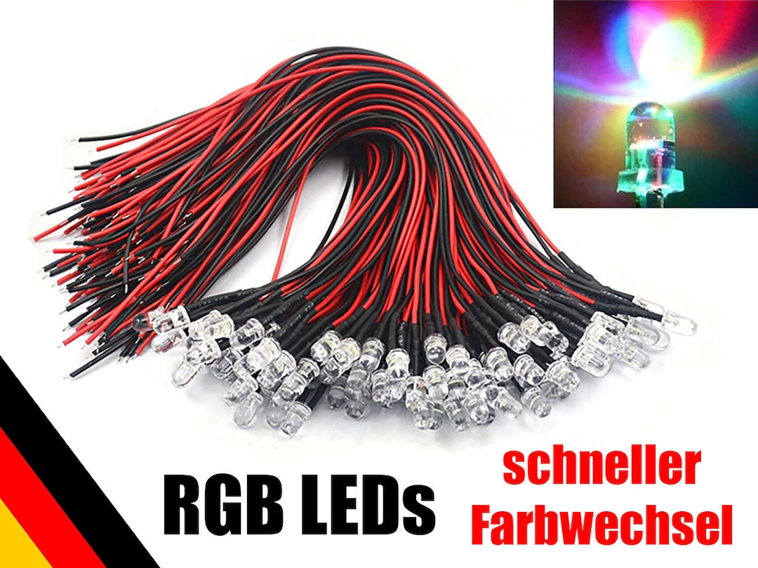 10 Pieces 12V 3 Mm RGB LED 20 Cm Cable incl. Resistor Light-emitting ...