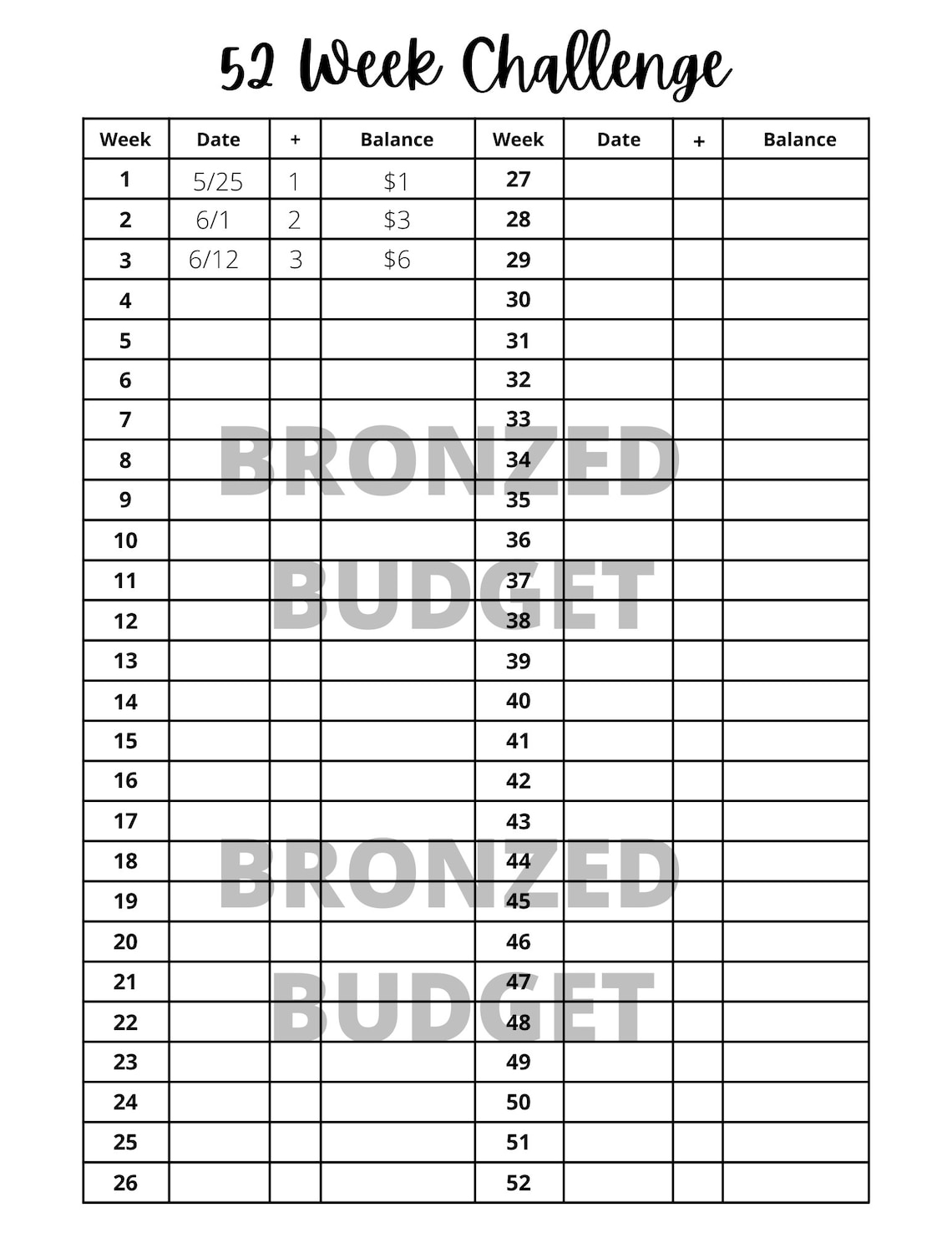 52 Week Savings Challenge Printable 52 Week Tracker 52 Week | Etsy
