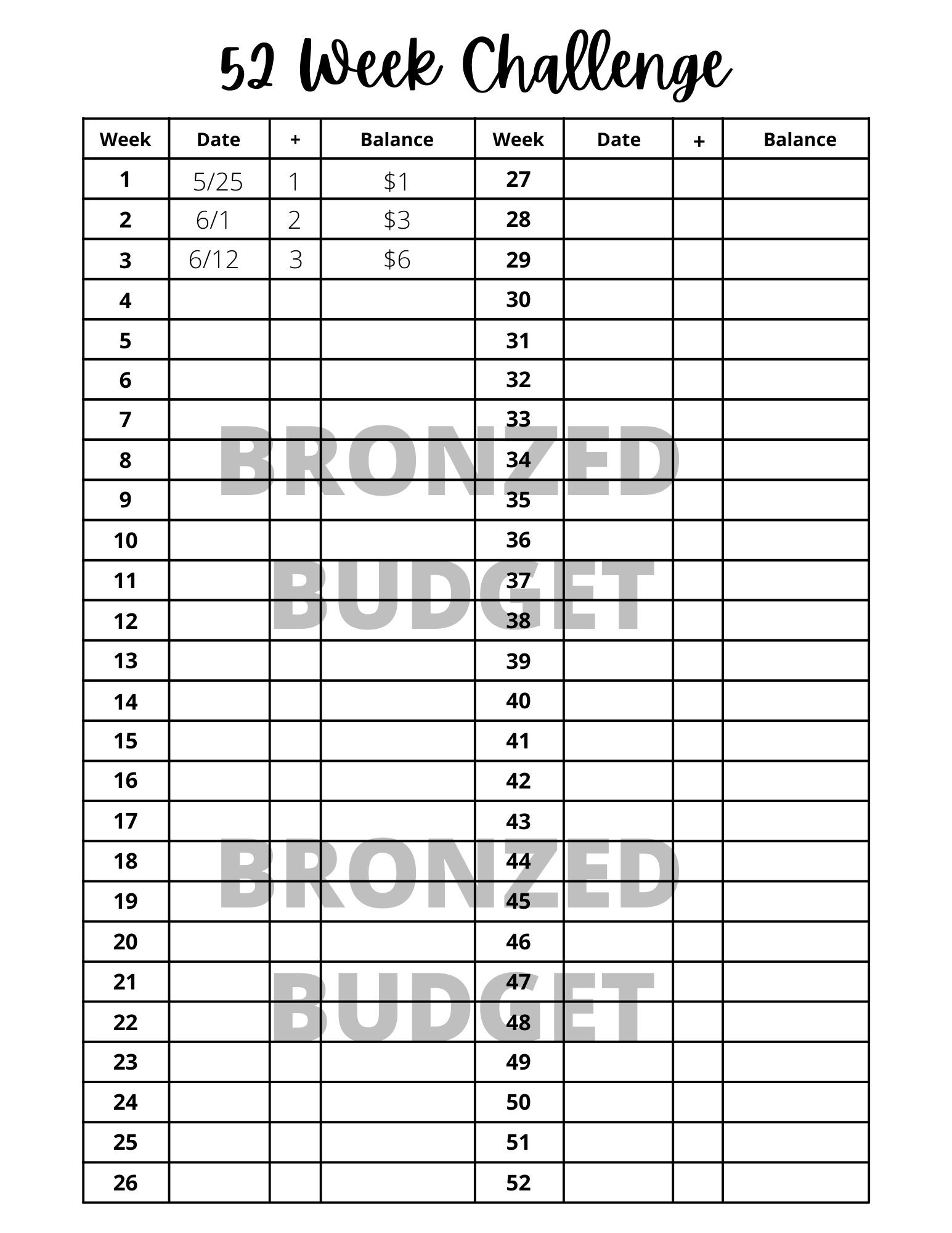 52 Week Savings Challenge Printable 52 Week Tracker 52 Week | Etsy