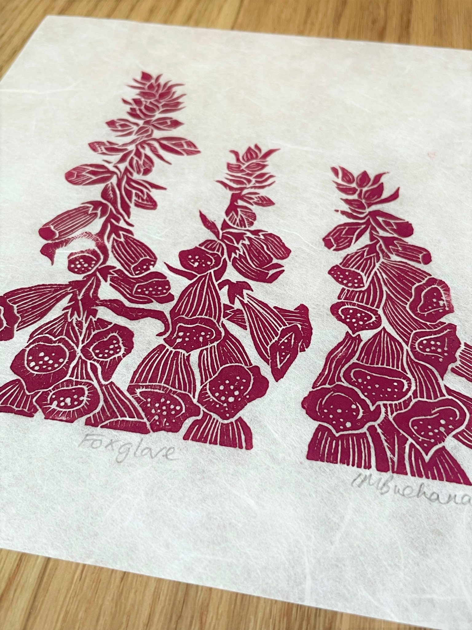 Wild Foxglove Original Handprinted Linocut Print Pink - Etsy UK