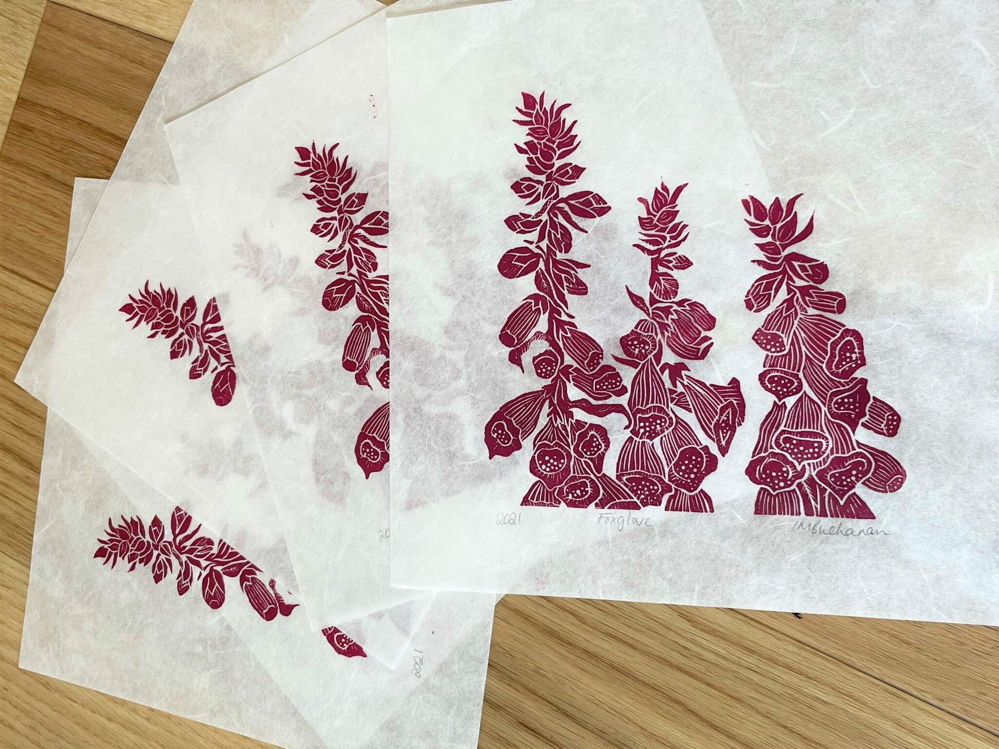 Wild Foxglove Original Handprinted Linocut Print Pink - Etsy UK