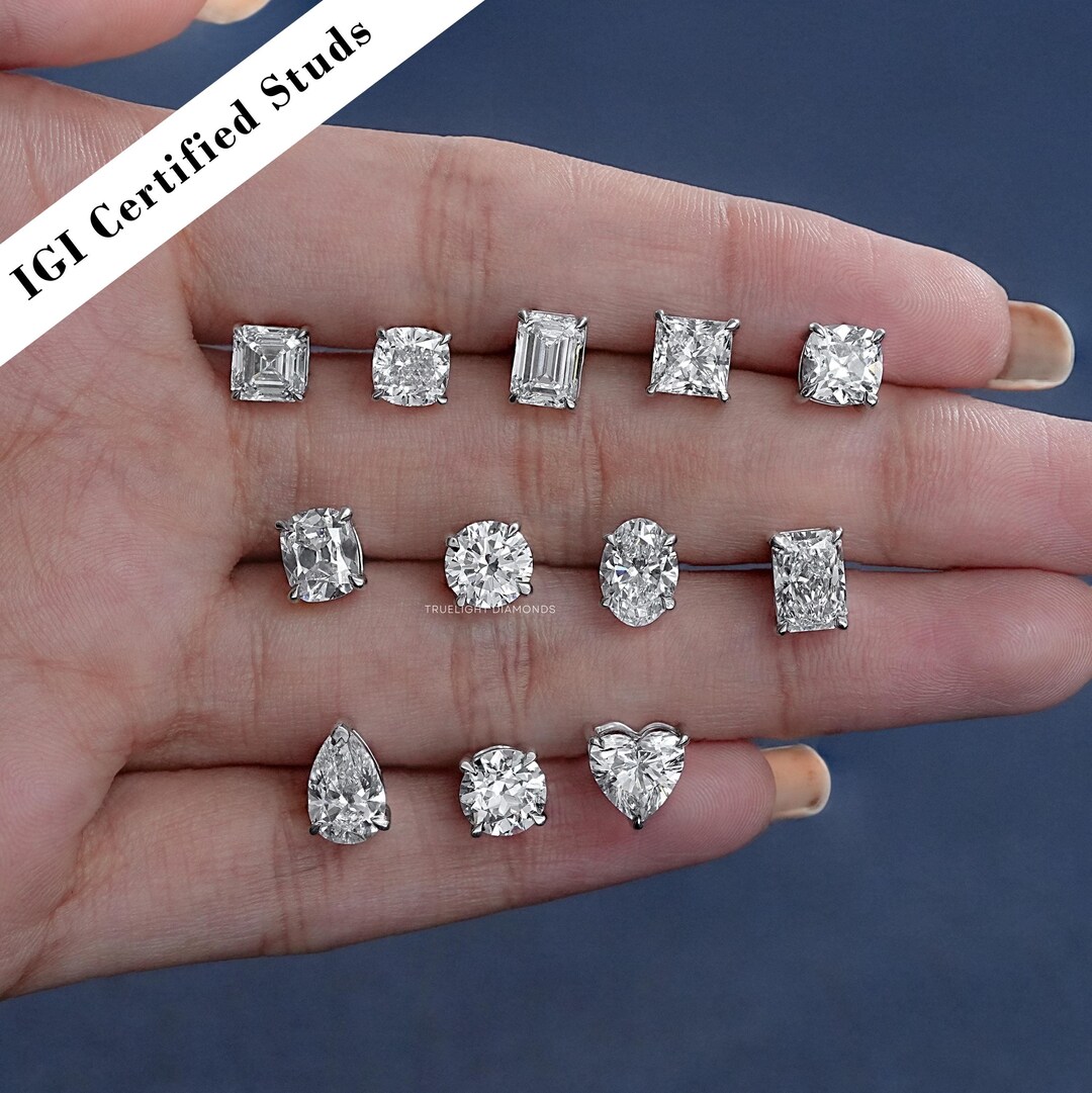 Buy Multi Shape 2.00 TCW Lab Grown Diamond Studs / IGI Certified ...