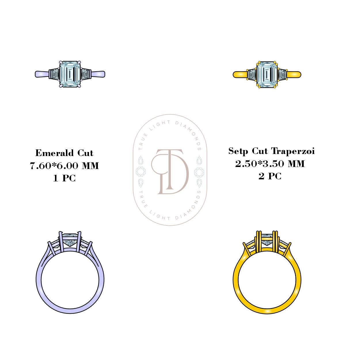 Trapezoid Step Cut Lab Diamond for Engagement Ring / 0.25 - 2.00 TCW ...