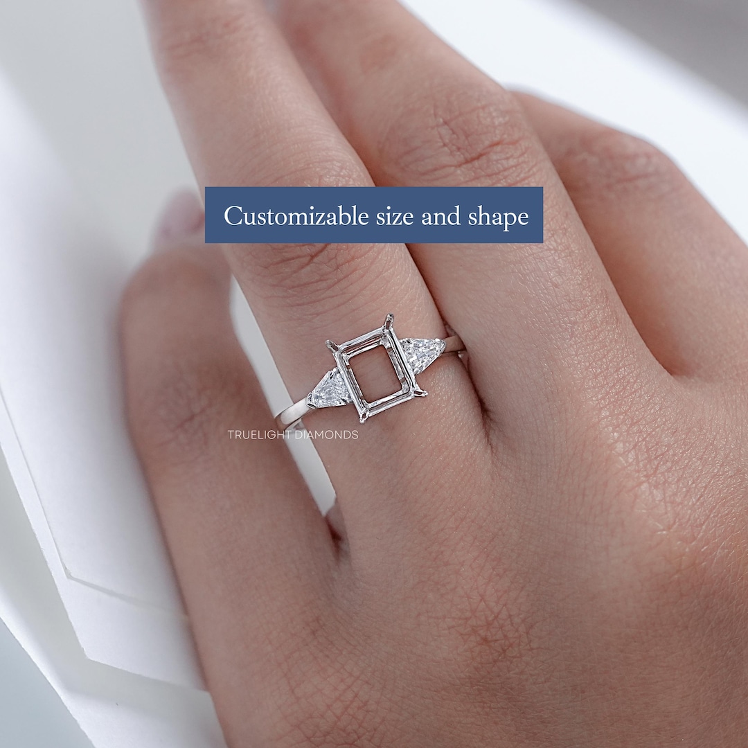 Arrow Cut Side Diamond Engagement Ring / Radiant Cut CVD Diamond Semi ...