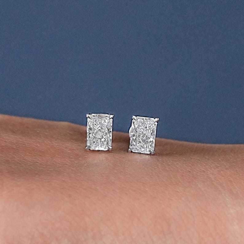 0.50 TO 5.00 TCW Radiant Cut Lab Grown Diamond Earrings / CVD Diamond ...