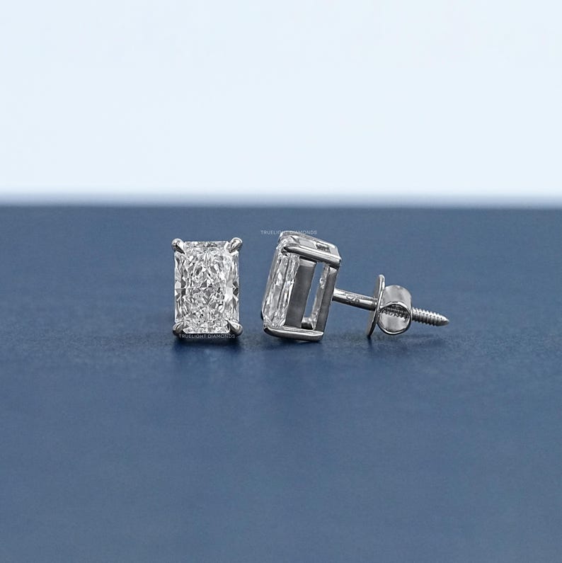 0.50 TO 5.00 TCW Radiant Cut Lab Grown Diamond Earrings / CVD Diamond ...