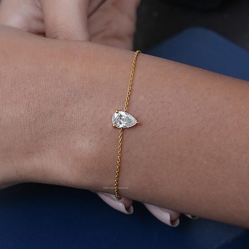 Pear Cut Lab Grown Diamond Love Bracelet/ Conflict Free Diamond ...