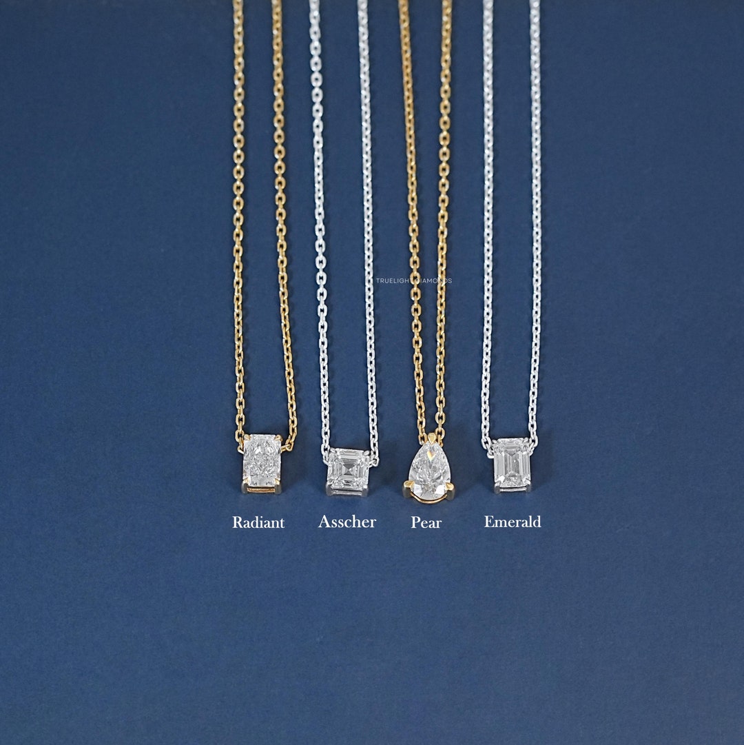 Multi Shape Lab Diamond Solitaire Necklace / 1 CT Each Solitaire ...