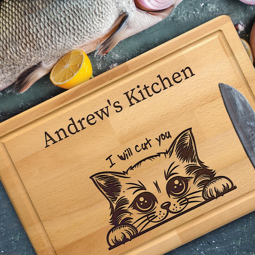 Evil Cat Bamboo Cutting Board, Engraved Cutting Board, Personalized ...
