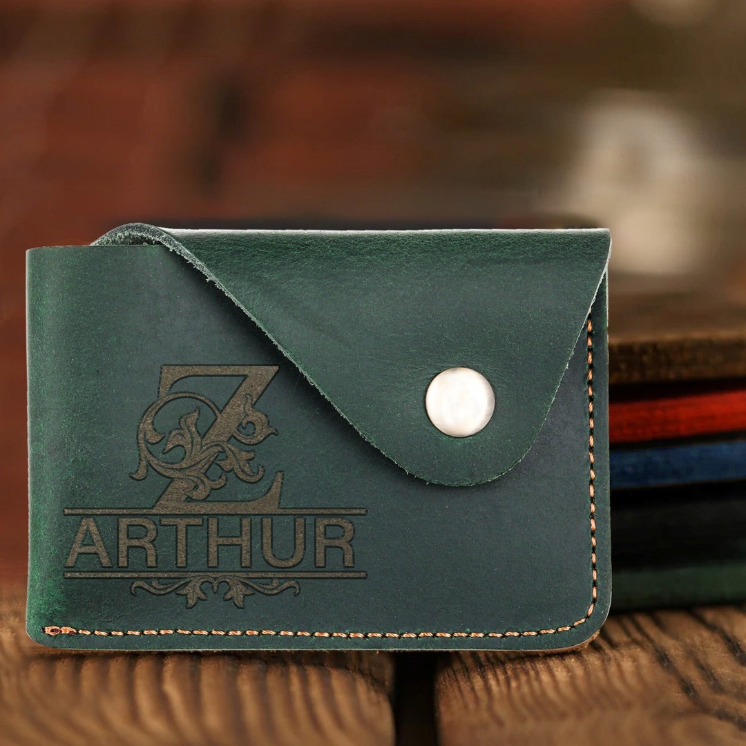 Personalized Leather Business Card Holder With Snap, Engraved Leather ...