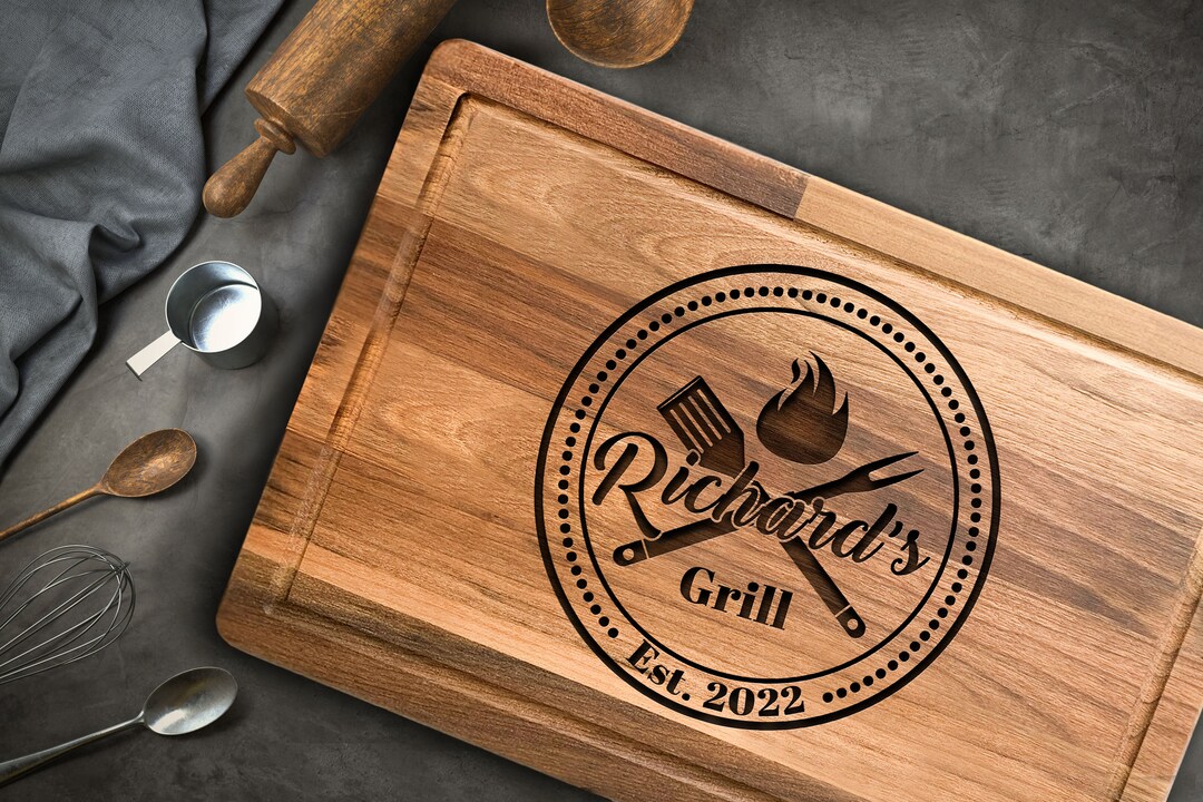Custom Walnut BBQ Chopping Board Gift for Men, BBQ Gift Set for ...