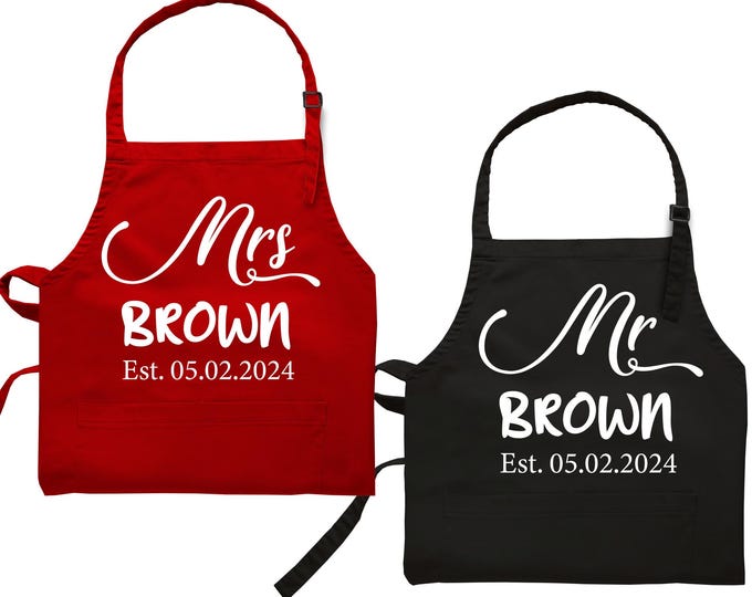 Couples Set Personalized Aprons / Red and Black Aprons / Albert ...