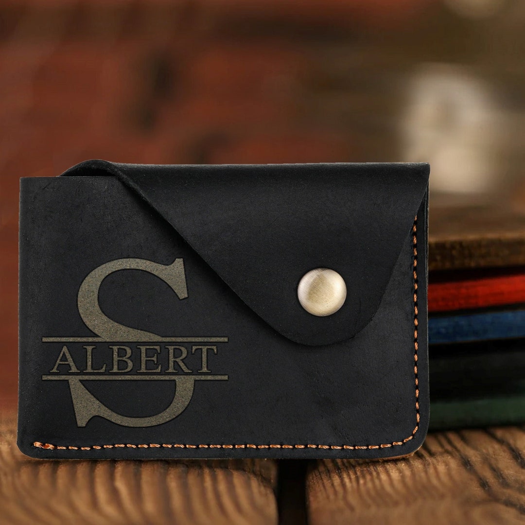 Engraved Leather Card Case With Monogram, Personalized Leather Business ...