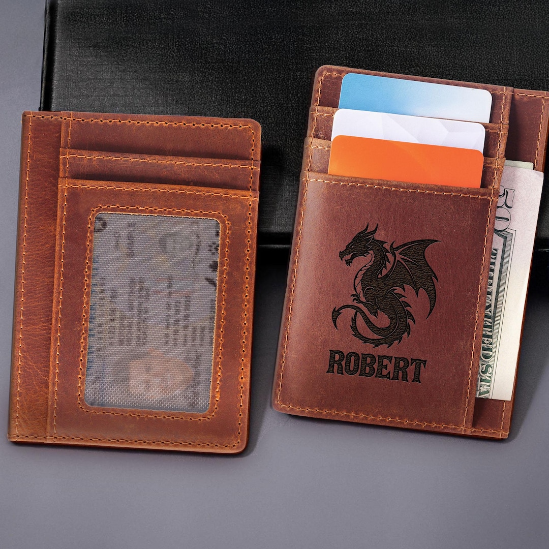 Personalized Slim Leather Wallet for Men Women, Minimalist Monogrammed ...