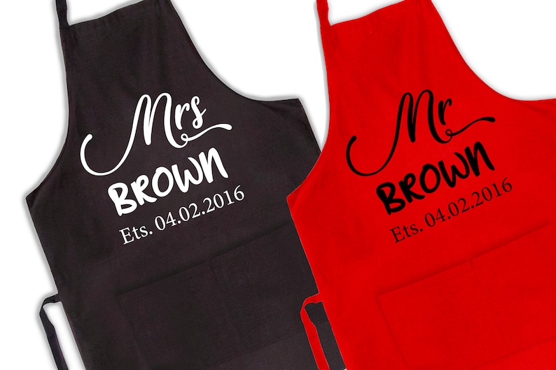 Personalized Mr and Mrs Apron Gift for Couple Custom - Etsy