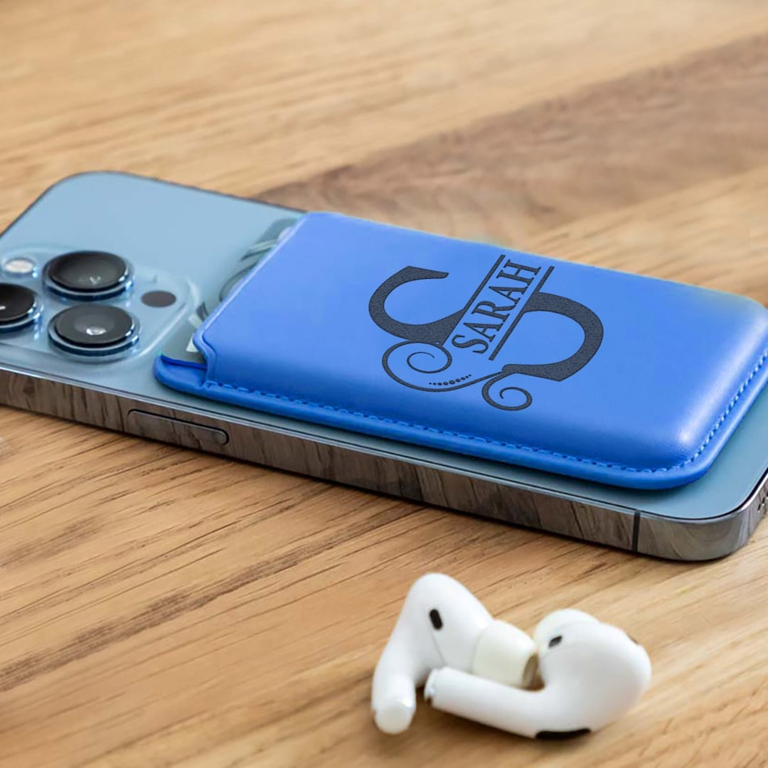 Custom Monogram Leather Magsafe Wallet, Personalized Name Engraved ...