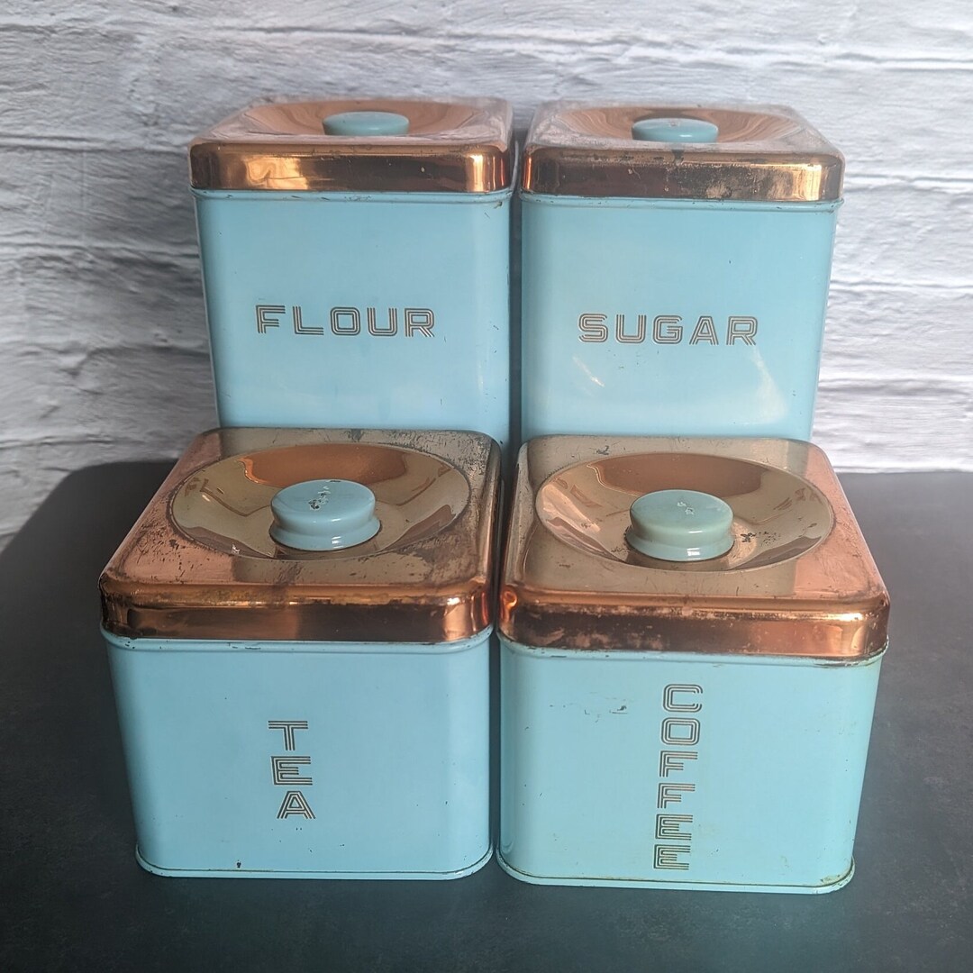 Turquoise Canister Set With Copper Lids 1950s Lincoln Beautyware - Etsy