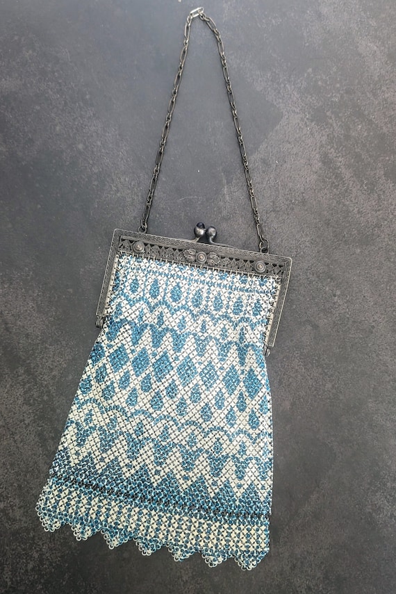 1920s ART DECO MANDALIAN VINTAGE MESH FLAPPER BAG PUR… - Gem