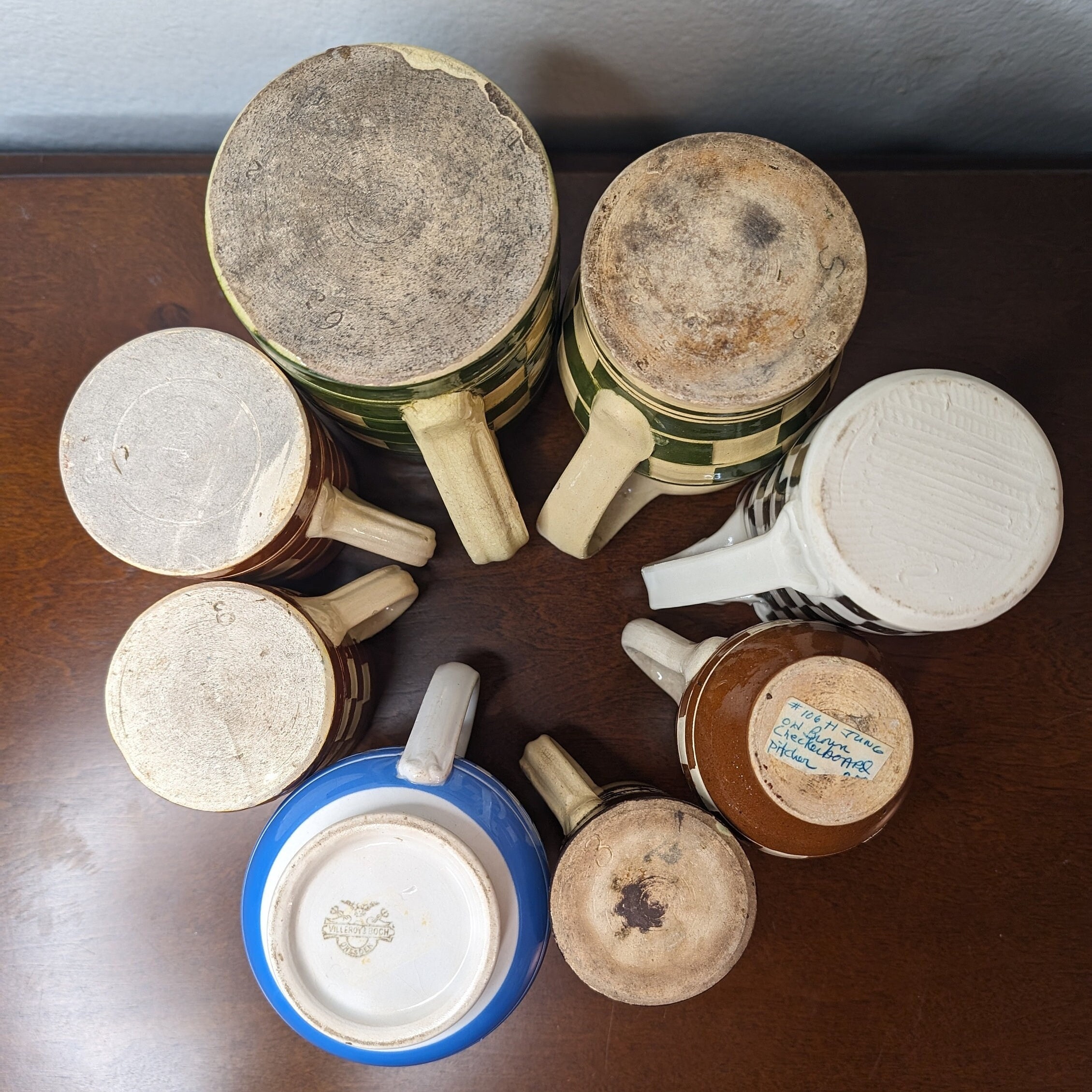 Antique Mocha Ware Checkerboard Pottery Collection 19th Century Yellow ...