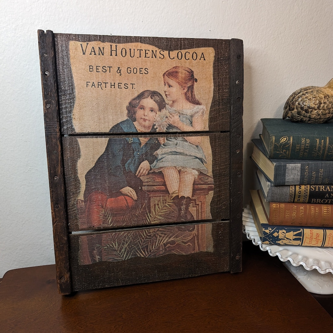Vintage Original Raisinrak Van Houten's Cocoa Advertising Wood Plank ...