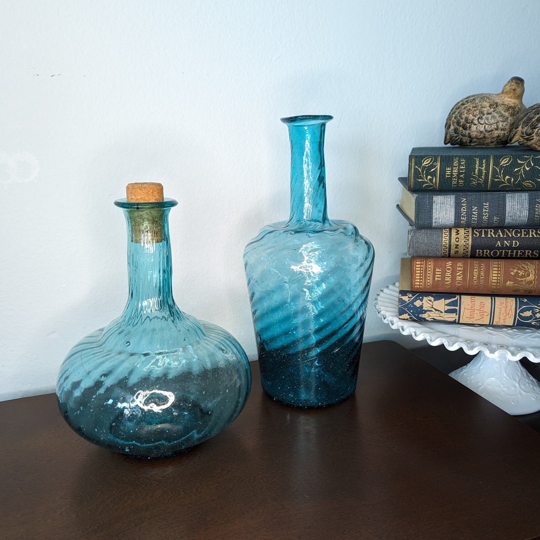 Hand Blown Sky Blue Long Neck Bottles - Etsy
