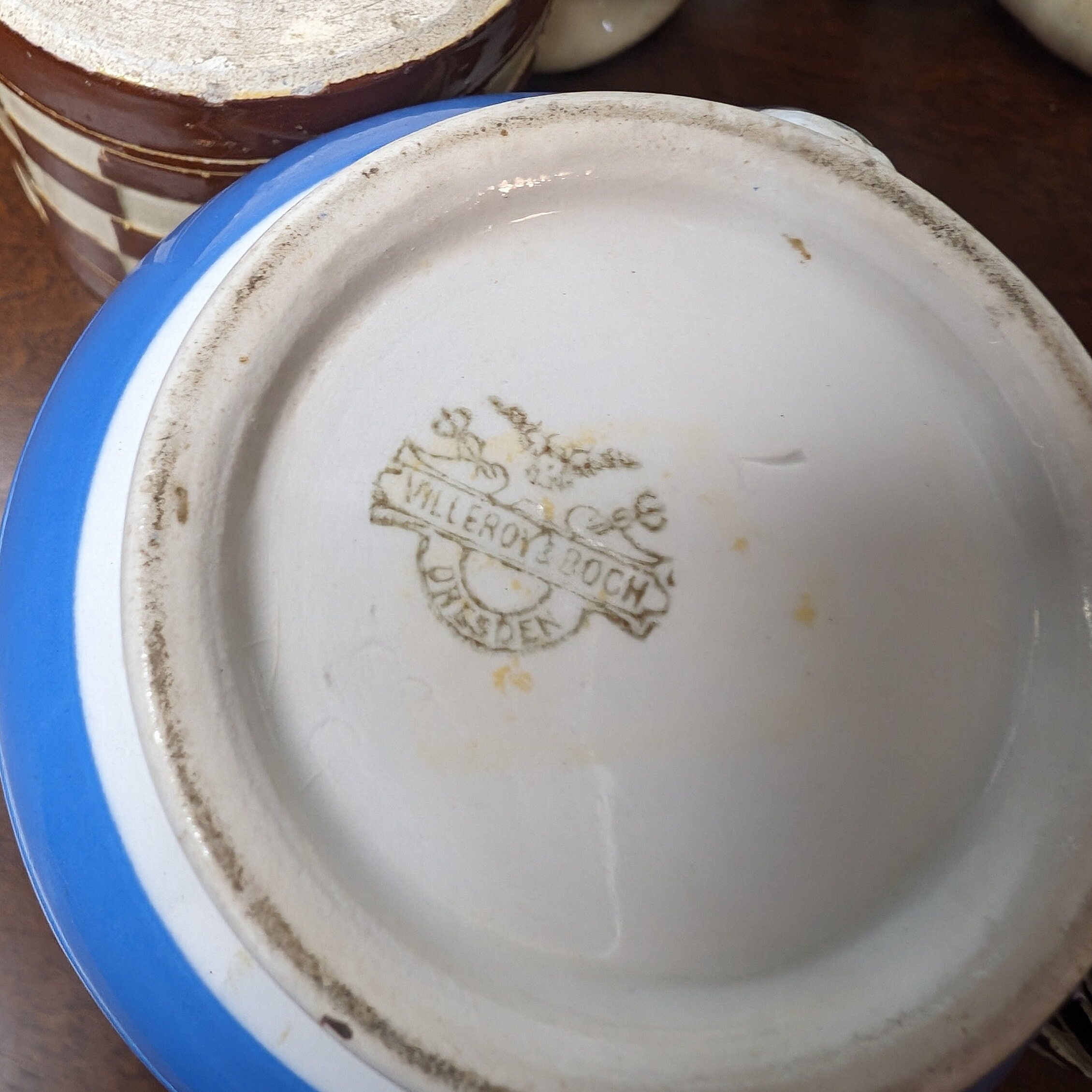 Antique Mocha Ware Checkerboard Pottery Collection 19th Century Yellow ...