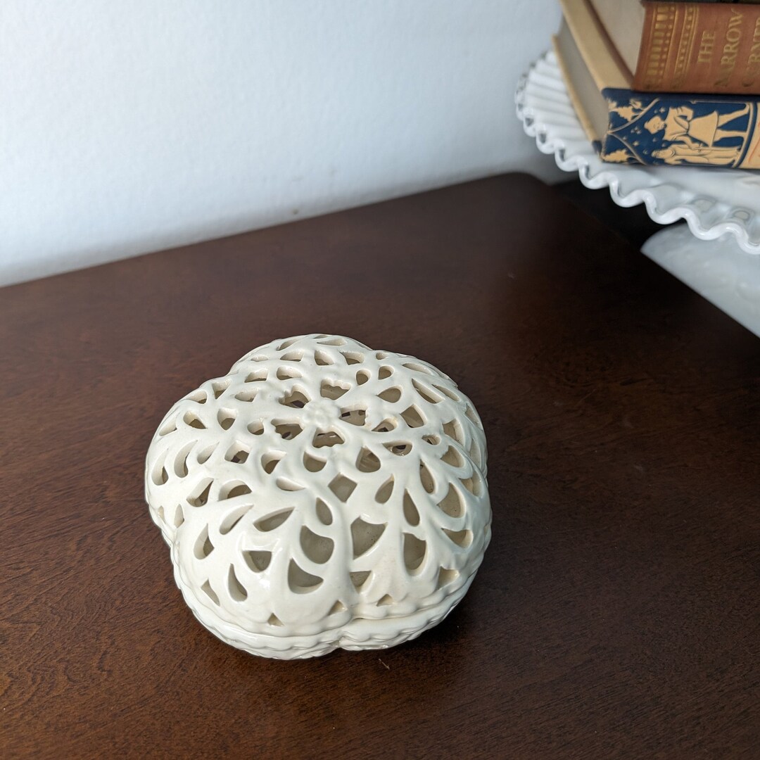 Oleg Cassini White Open Cut Lace Cutout Trinket Container With Lid - Etsy