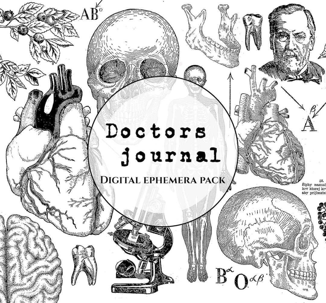 Doctors Journal Anatomy Cards, Digital Images, Skull, Digital Ephemera ...