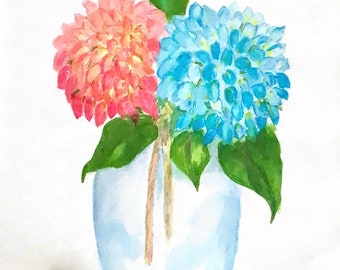 Summer Hydrangeas // Hand Painted // Watercolor - Etsy
