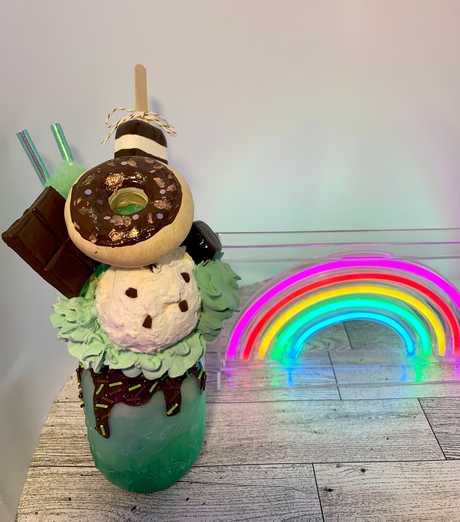 Minty-mint Choco Chip Faux Milkshake | Fake Shake - Etsy