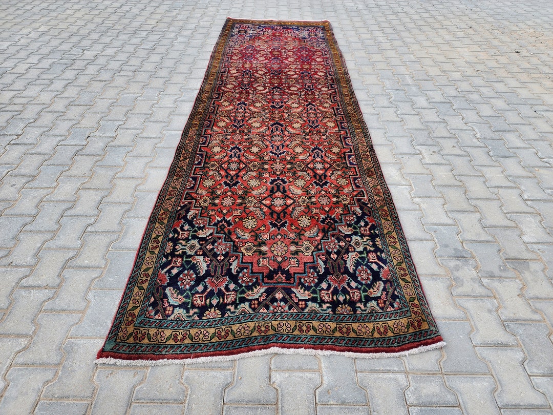 Vintage Rug 4x12, Wool Rustic Decor Runner Rug, Hallway Runner Rug ...