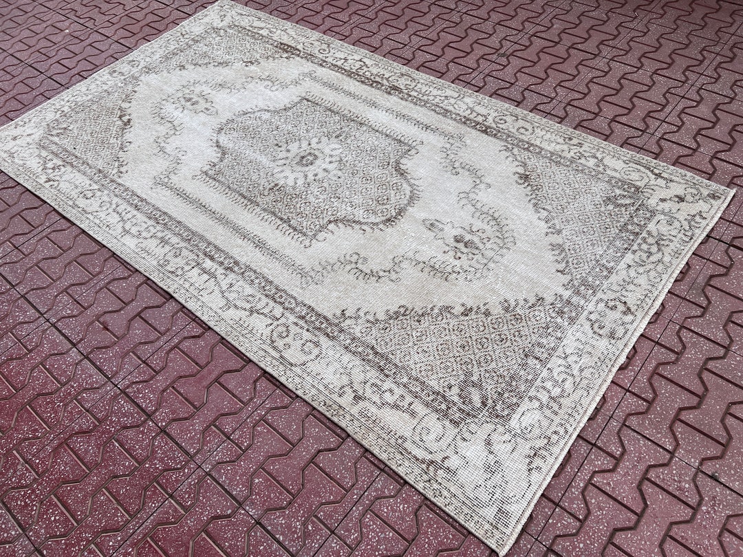 Neutral Rug 4x7, Small Neutral Vintage Rug, Muted Oushak 4 by 7, Green ...