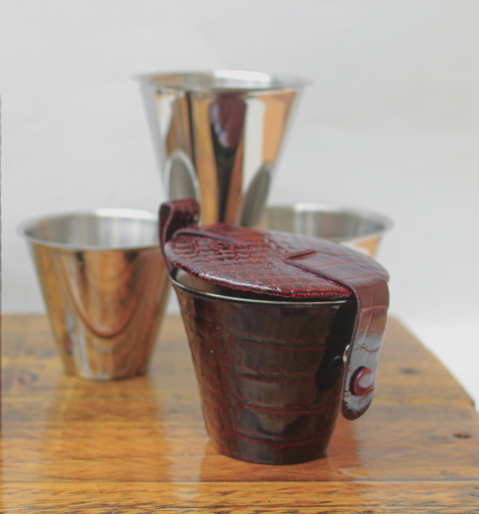 3oz Stacking Stirrup Cups in Red Mock Croc Leather Case - Etsy UK