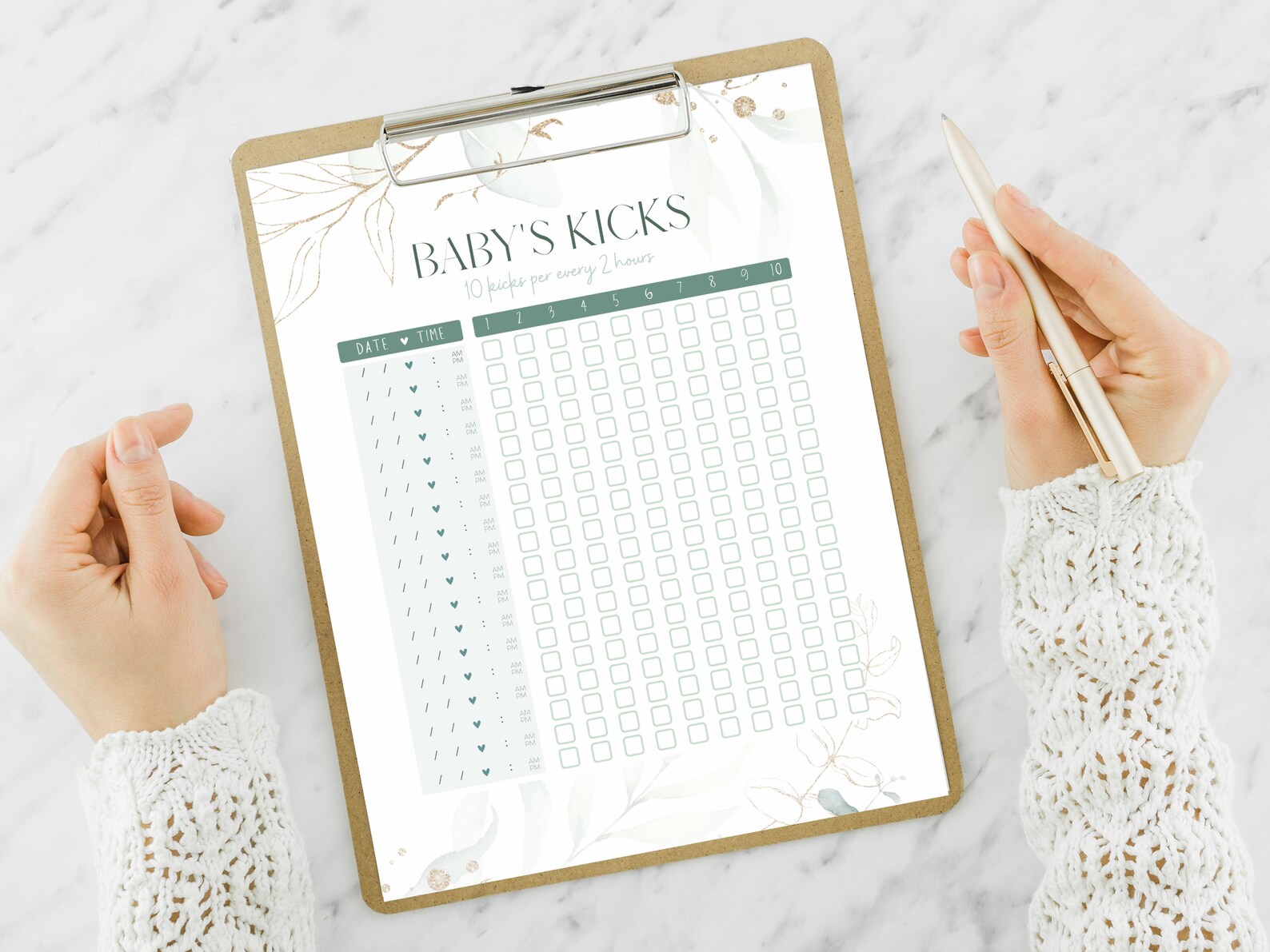 Kick Count Chart, Baby Kick Planner, Fetal Movement Tracker, Printable ...