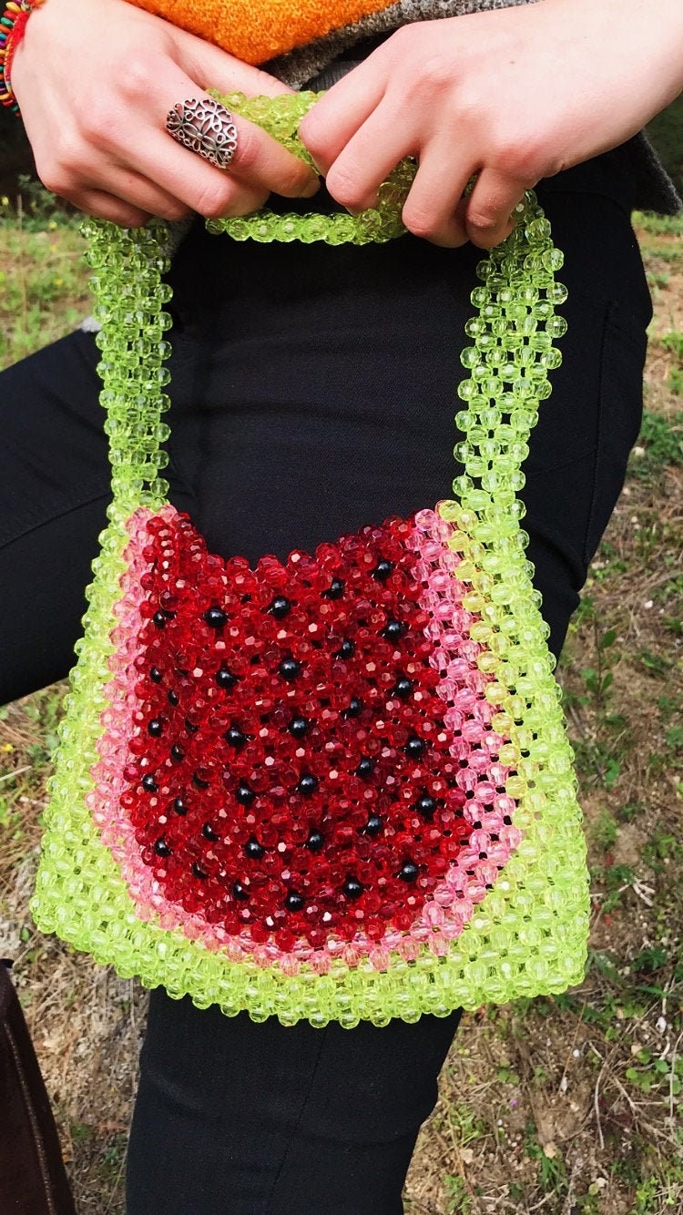Watermelon Bead Bag, Watermelon, Crystal Bead Bag, Women Bags, Bead ...