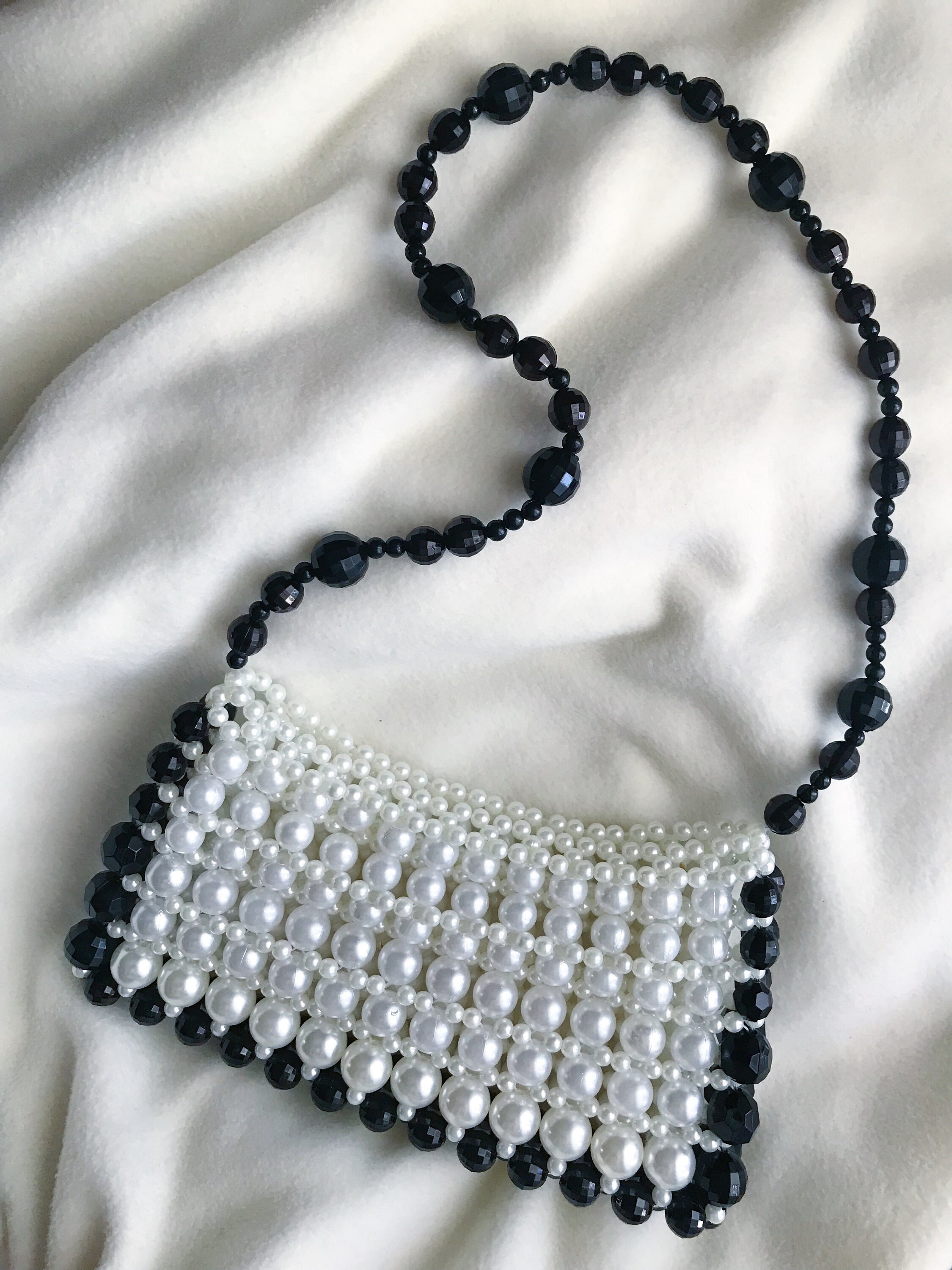 Handmade Pearl Bead Bag, White & Black Bridal Purse - Etsy