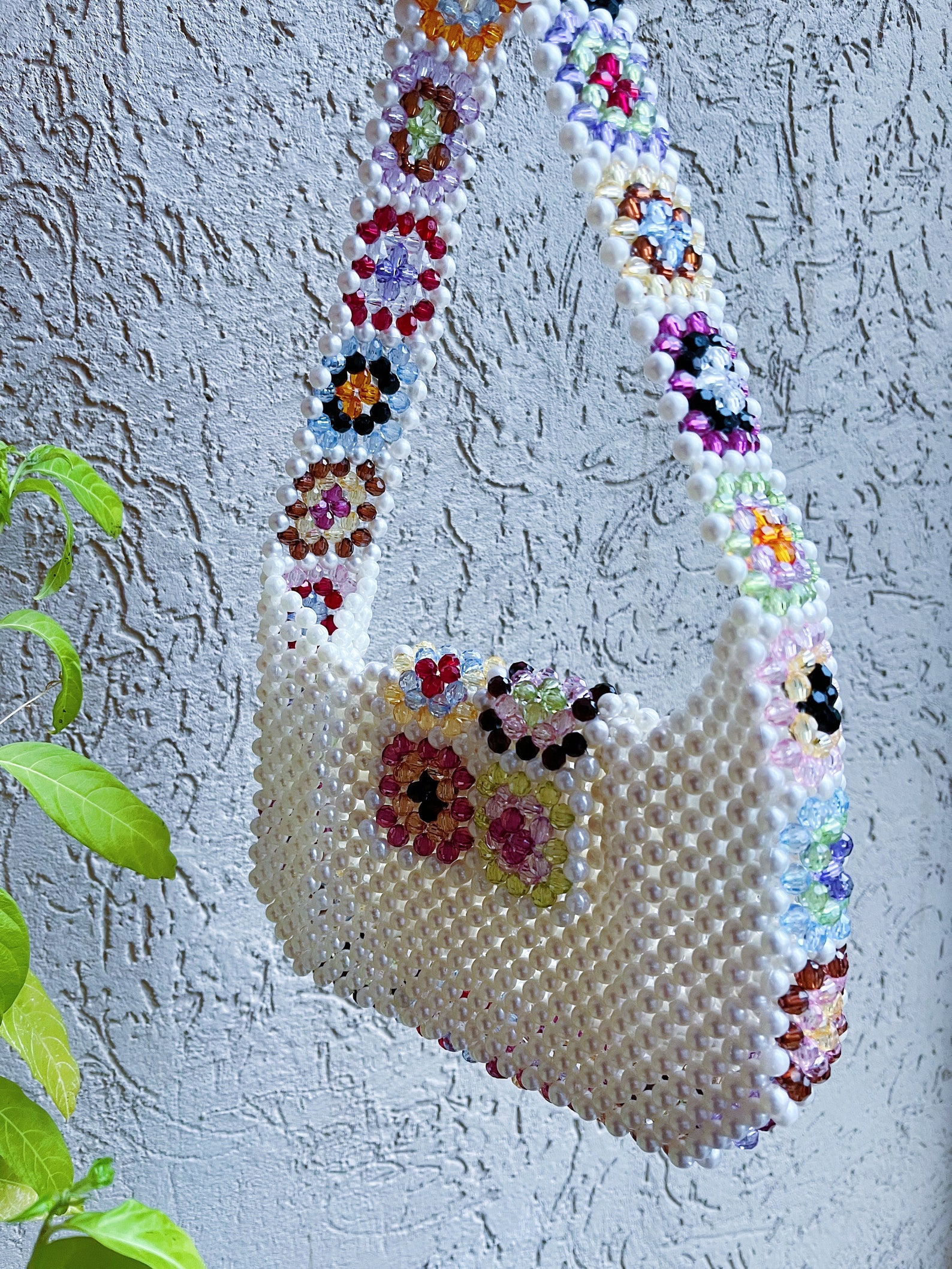 Handmade Granny Square Beaded Shoulder Bag, Crystal Pearl - Etsy