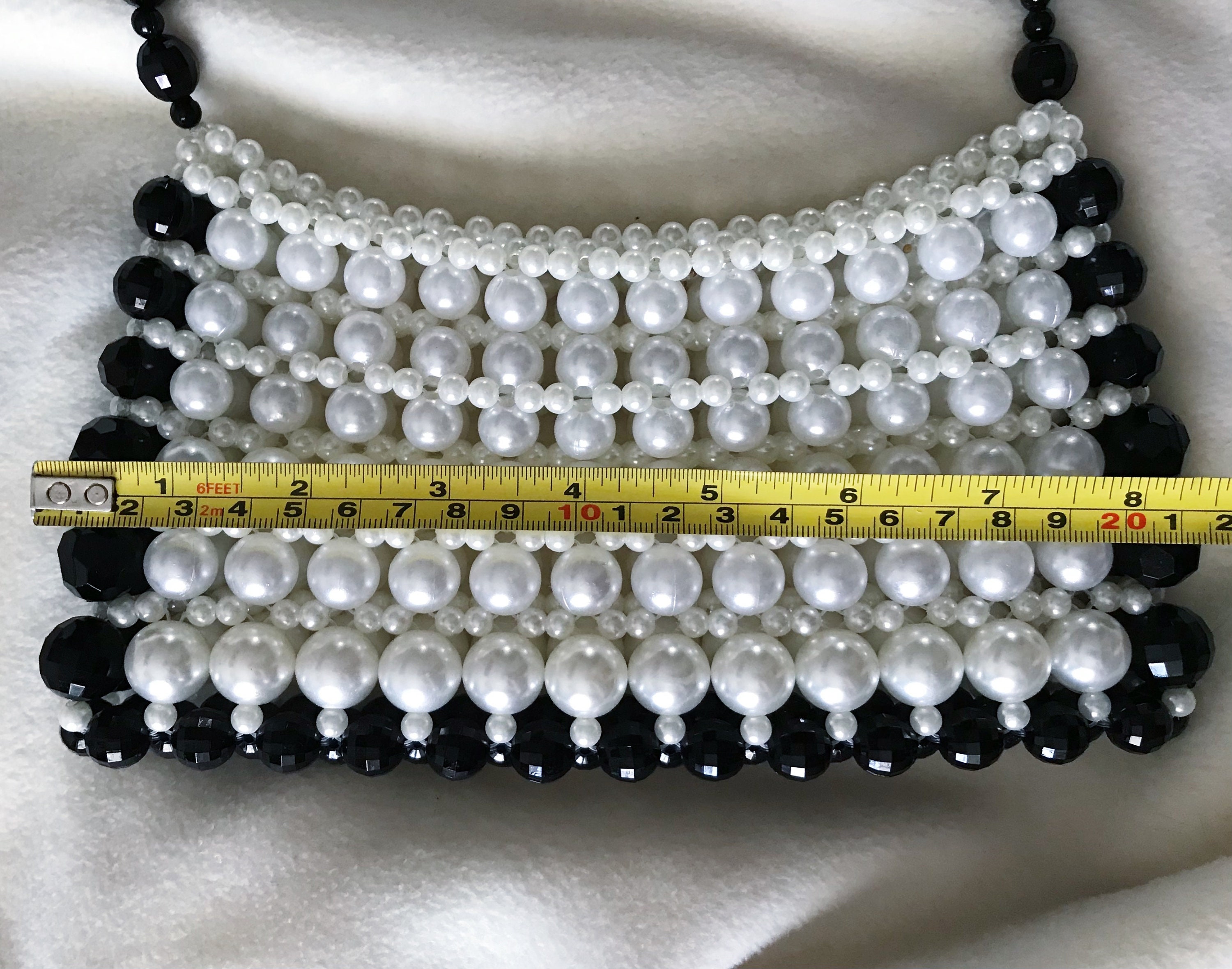 Handmade Pearl Bead Bag, White & Black Bridal Purse - Etsy
