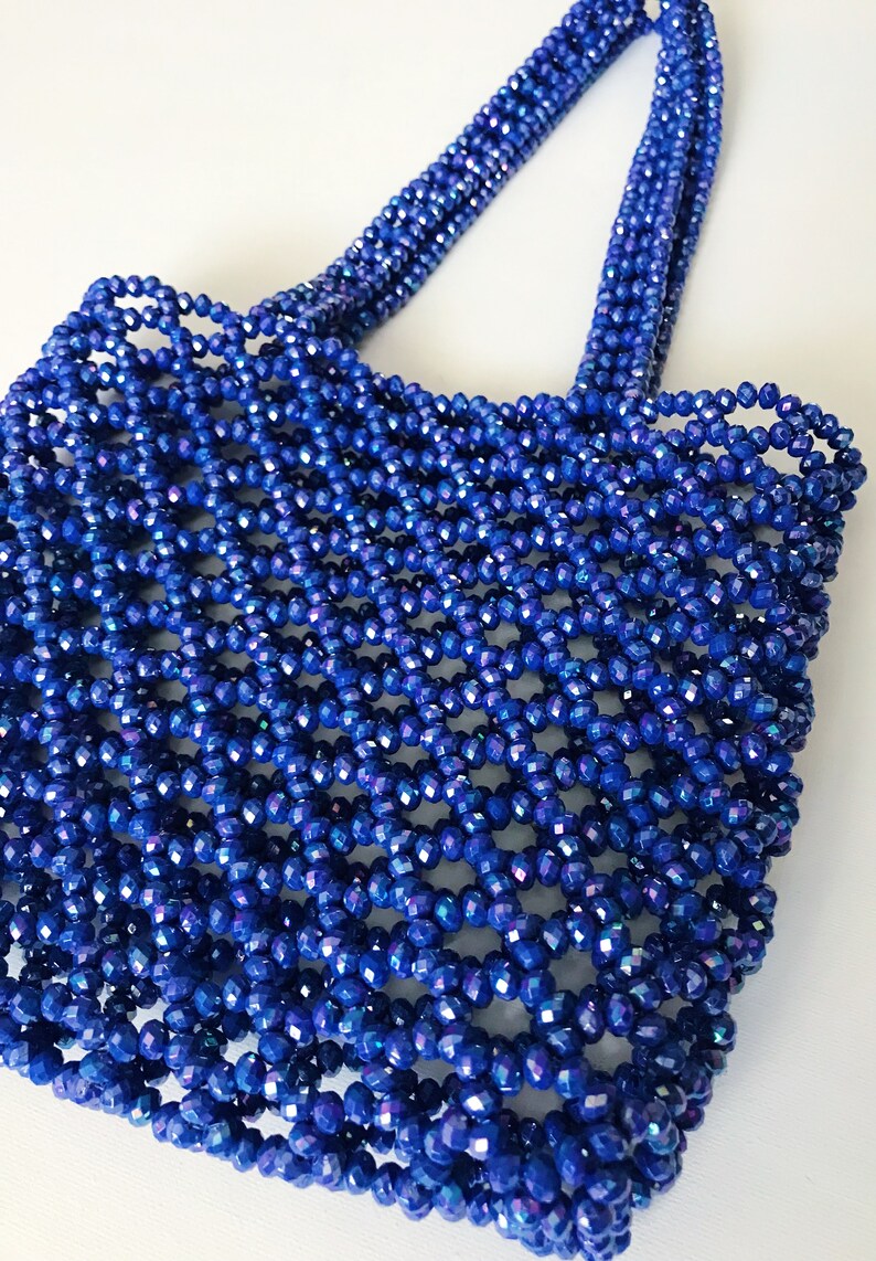 Handmade Blue Crystal Beaded Bags, Blue Shoulder Bag, Vintage Style - Etsy