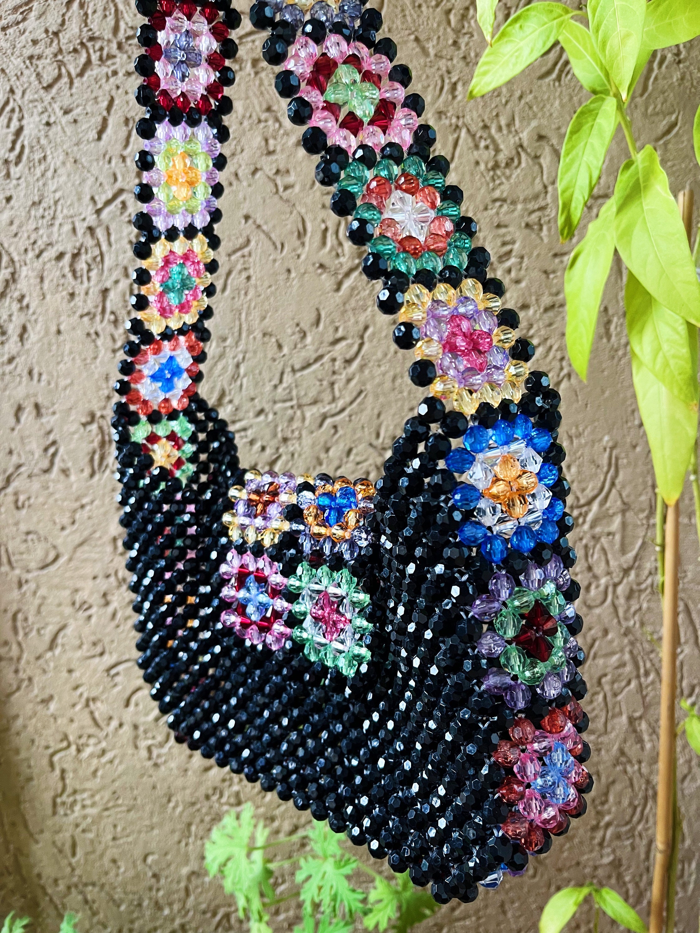 Granny Square Bead Bag, Granny Square, Crystal Beaded Bag,crystal Bead ...