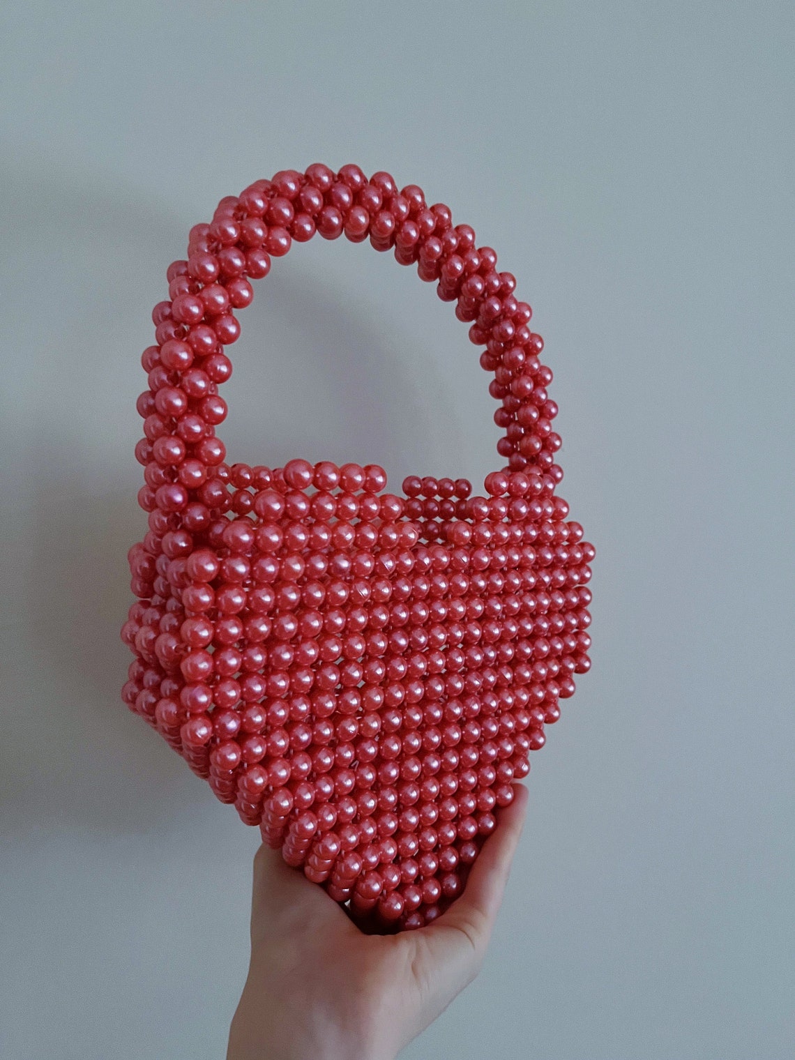 Handmade Heart Bead Bag, Red Beaded Purse, Valentine's Gift - Etsy