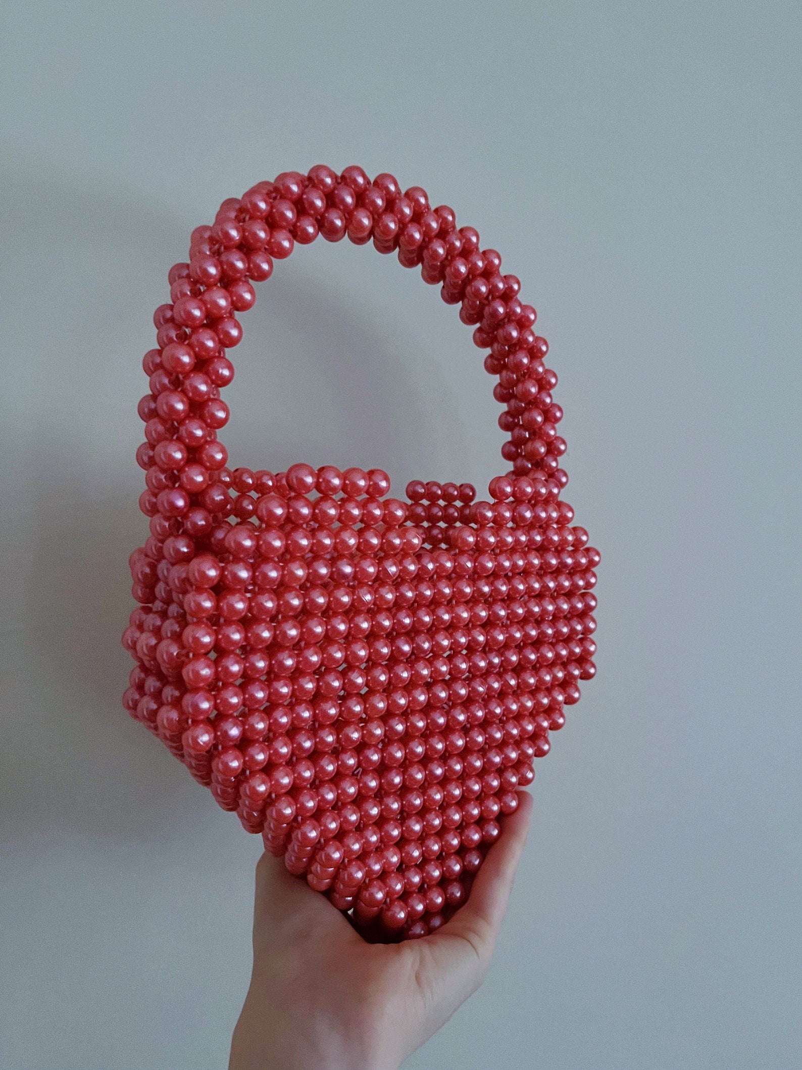Heart Bead Bag, Red Beaded Bag, Handmade Bead Bag,valentine's Day Gift ...
