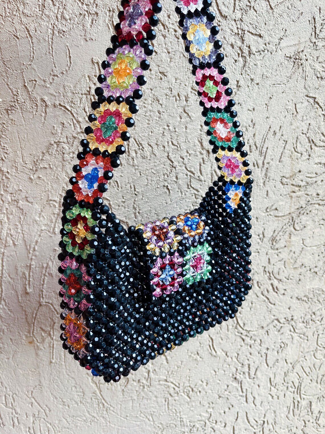 Granny Square Bead Bag, Granny Square, Crystal Beaded Bag,crystal Bead ...