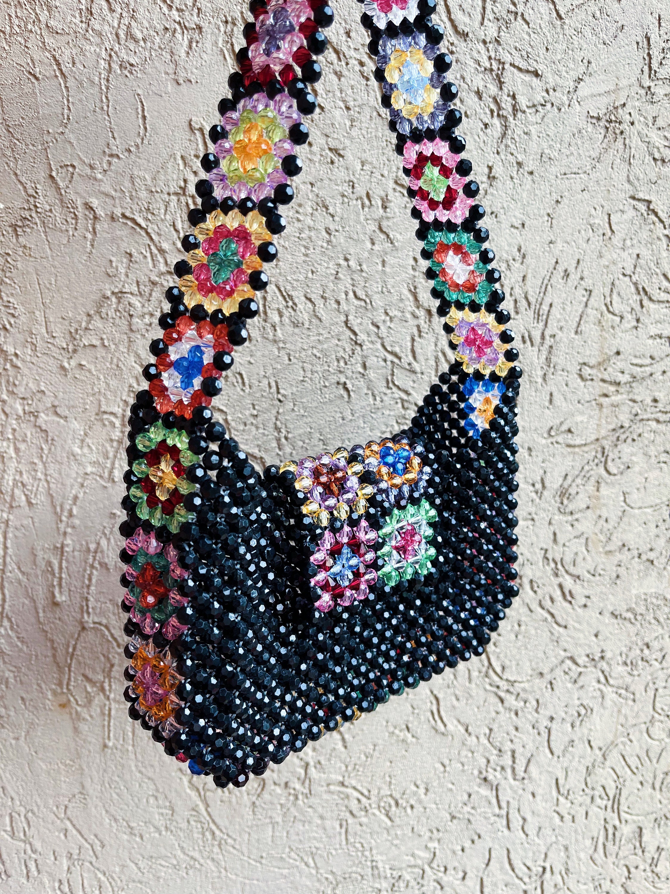 Granny Square Bead Bag, Granny Square, Crystal Beaded Bag,crystal Bead ...