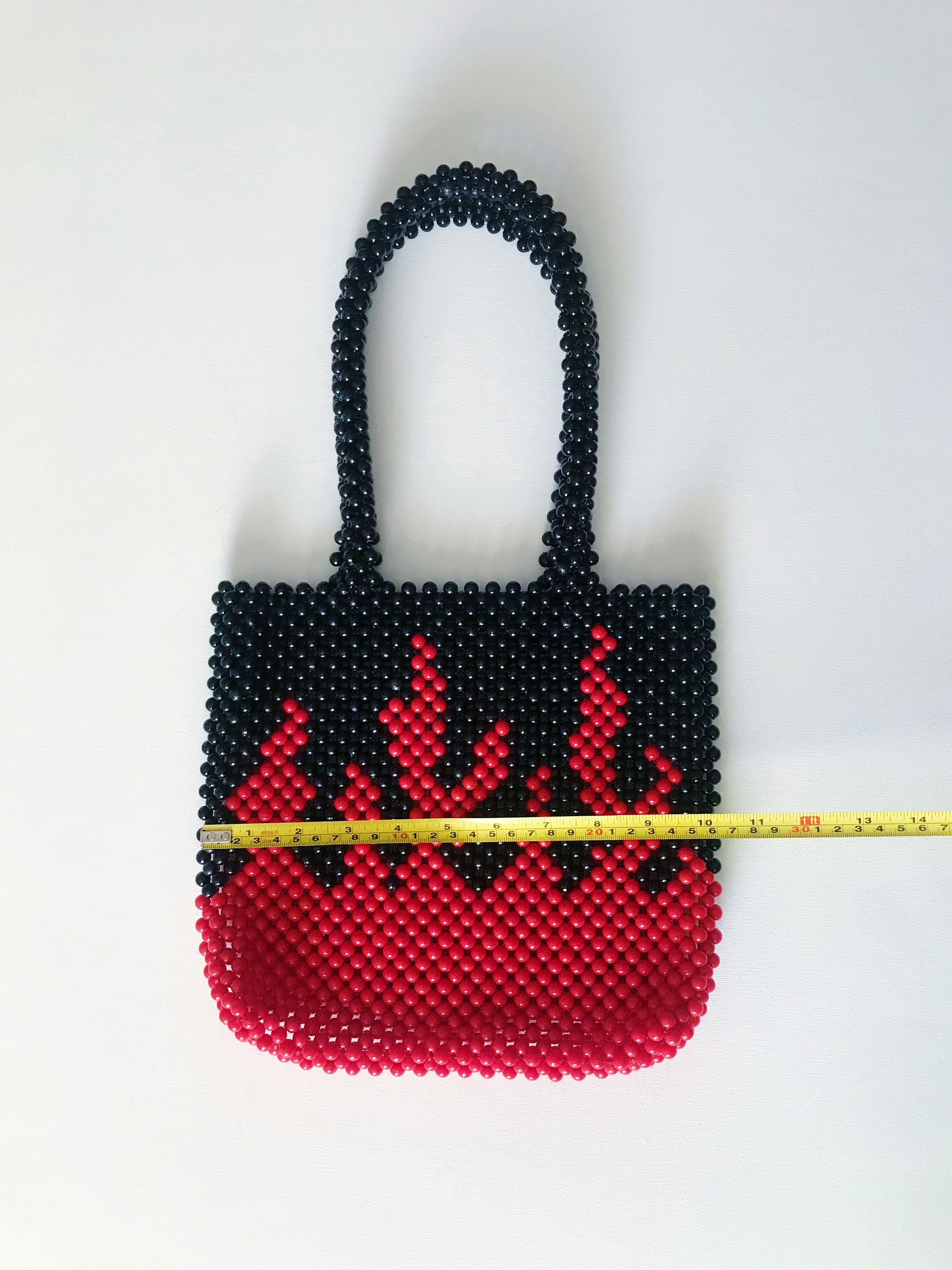 Flaming Beaded Bag,red & Black Bead Bag, Red Bead Bag,valentine's Day ...