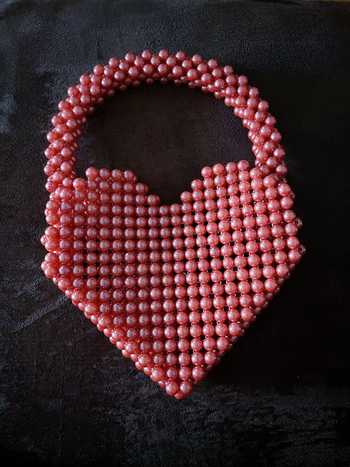 Handmade Heart Bead Bag, Red Beaded Purse, Valentine's Gift - Etsy