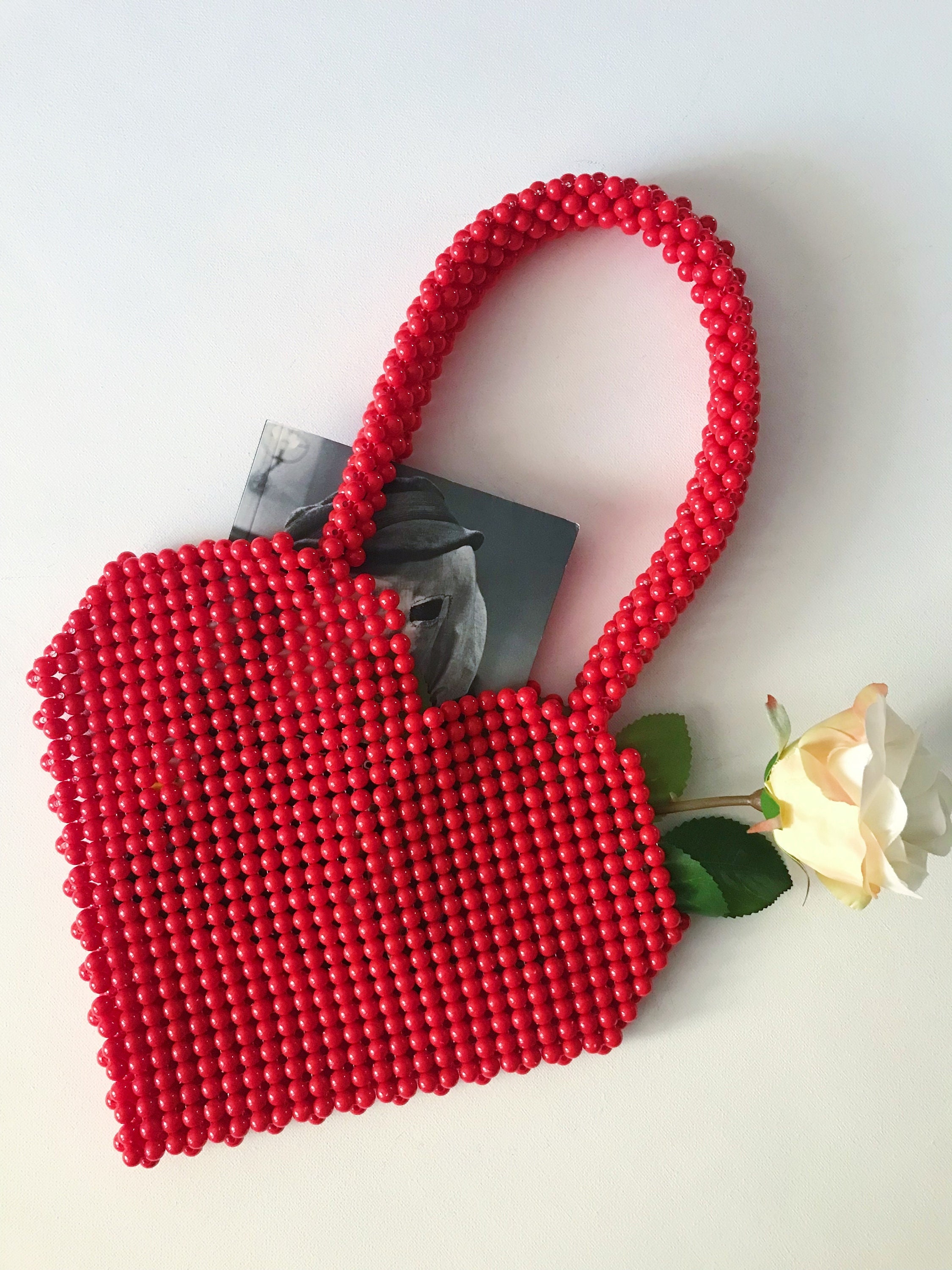 Handmade Red Heart Bead Bag, Valentine's Day Gift - Etsy