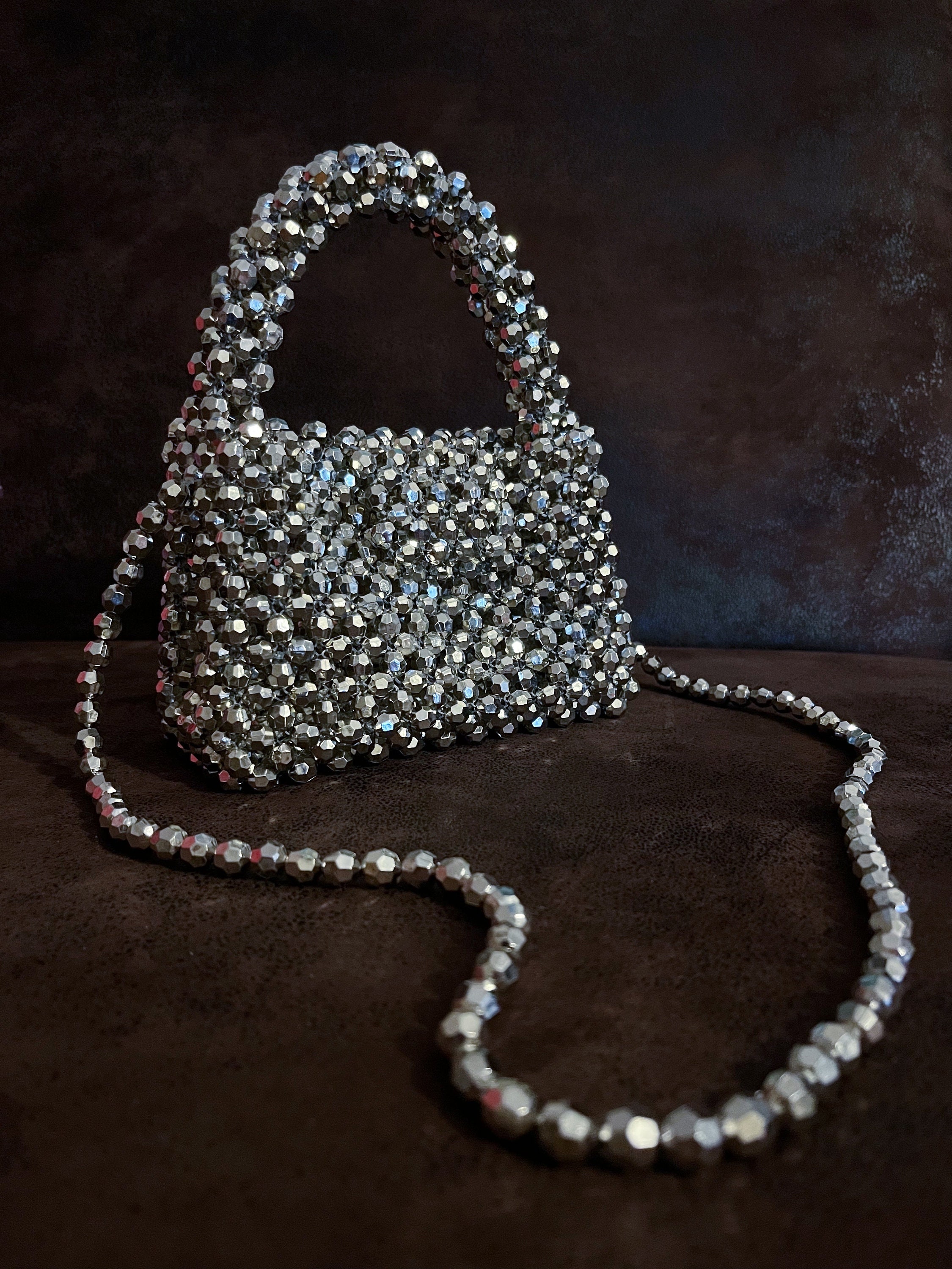 Crystal Gray Beaded Bag,silver Bead Bag, Crystal Bead Bag, Gray Bead ...